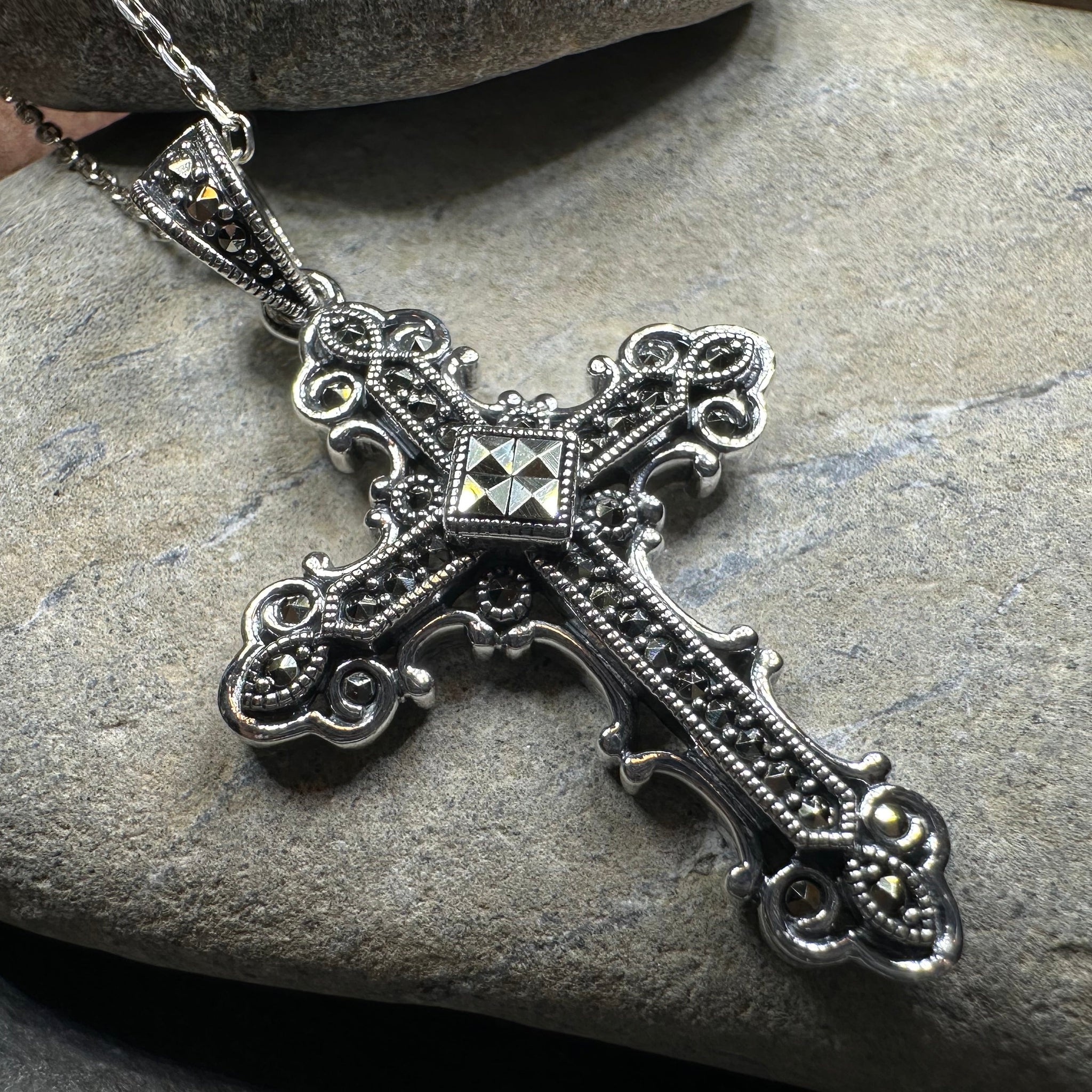 Jehanne Marcasite Cross Necklace – Celtic Crystal Design Jewelry