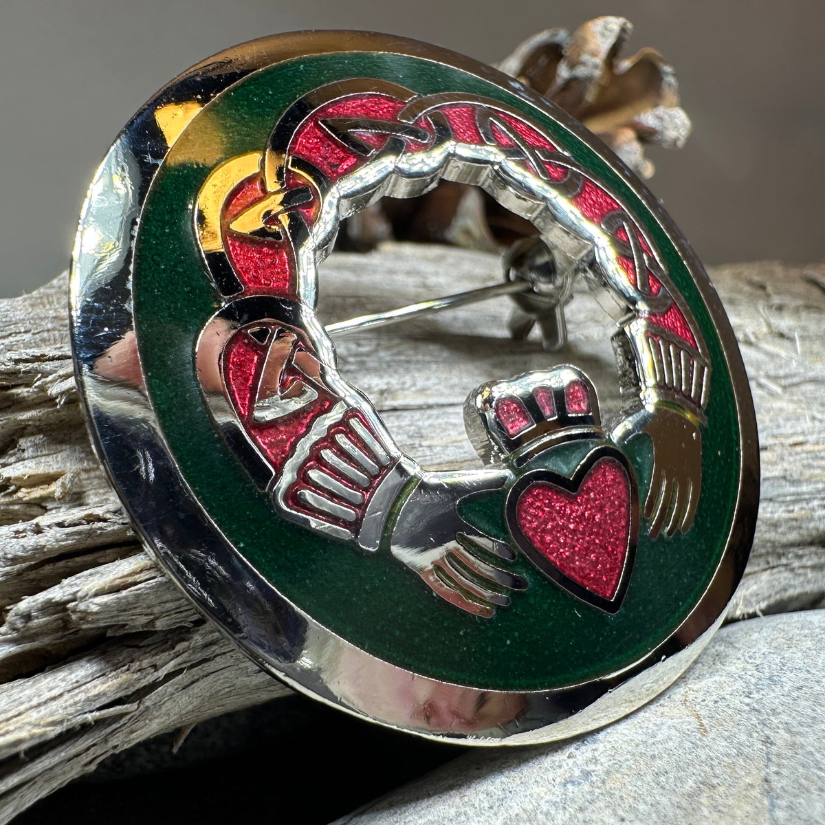 Enamel Irish Claddagh Brooch – Celtic Crystal Design Jewelry