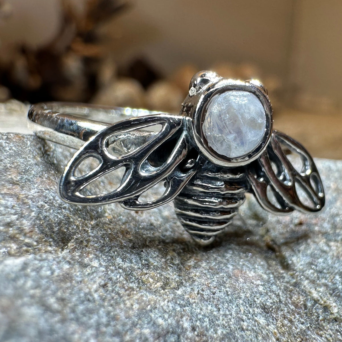 Tell the Bees Moonstone Ring – Celtic Crystal Design Jewelry