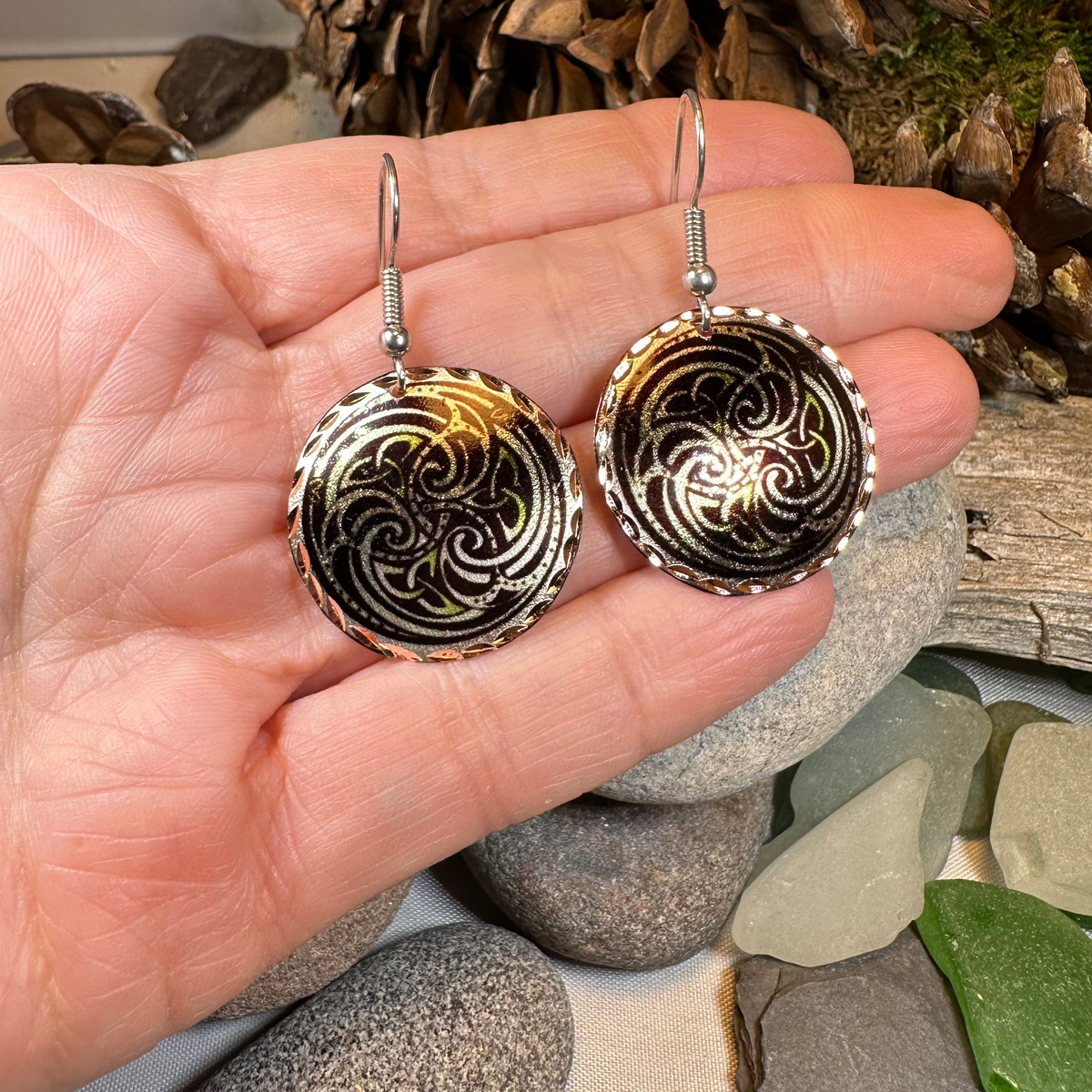 Mystical Celtic Spiral Copper Earrings – Celtic Crystal Design Jewelry