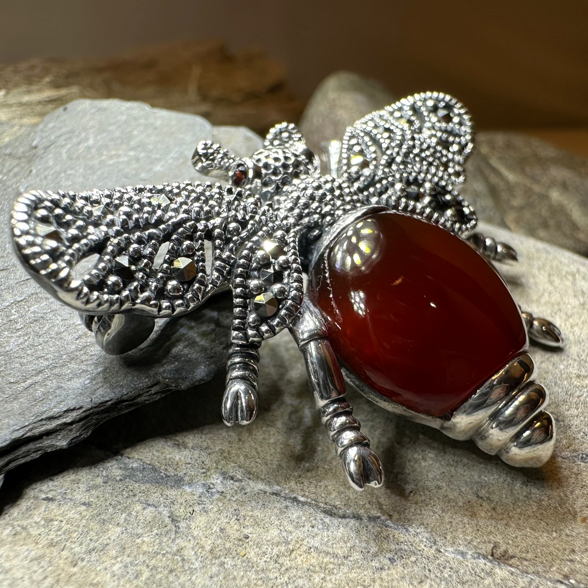Nectara Marcasite Bee Brooch in Sterling Silver – Celtic Crystal Design ...