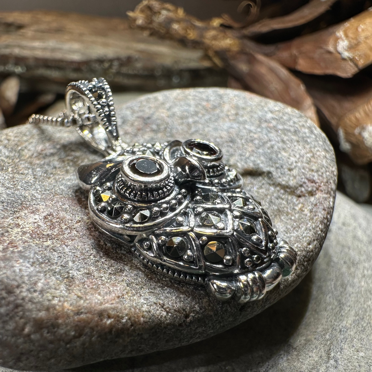 Halloway Marcasite Owl Necklace – Celtic Crystal Design Jewelry