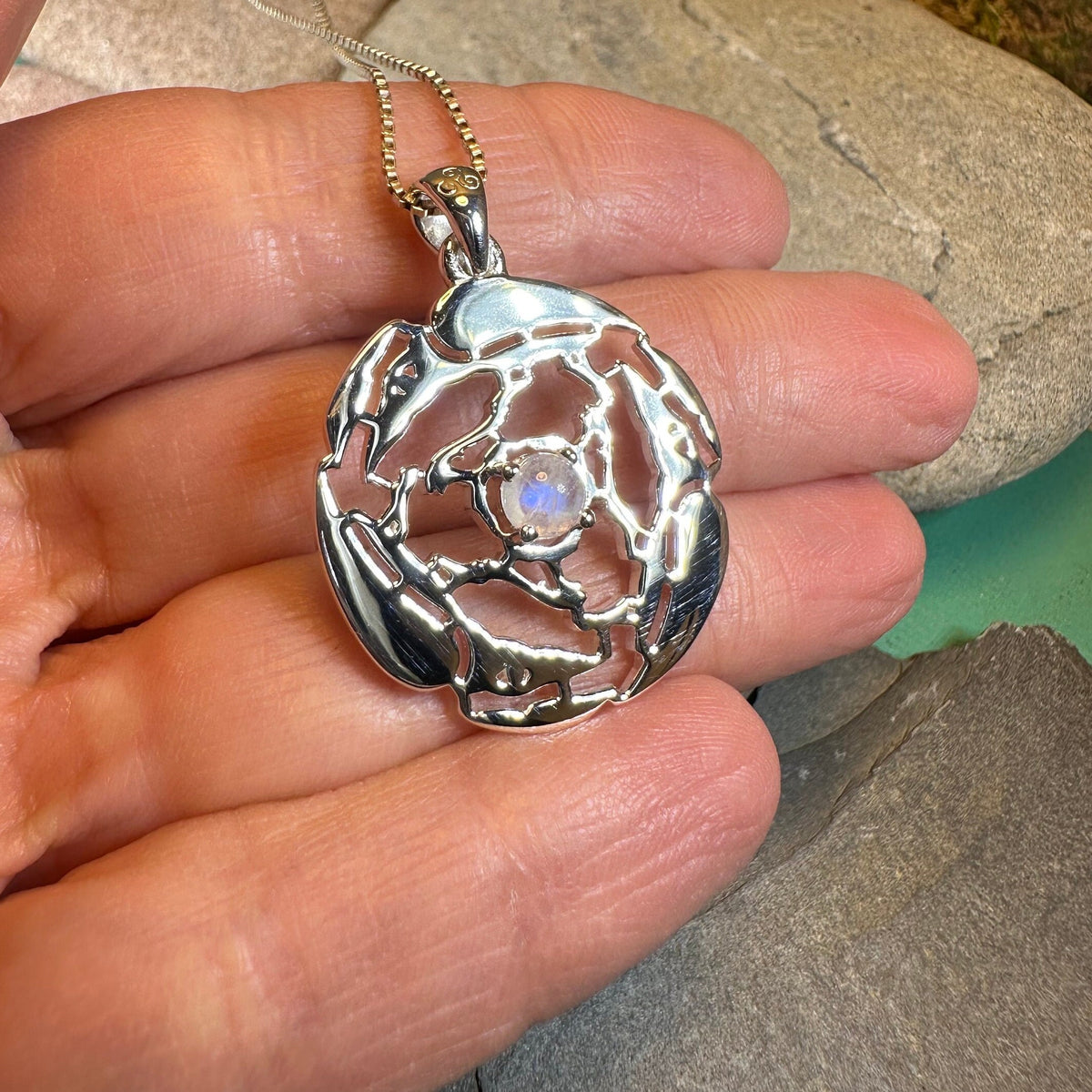 Old World Triple Raven Moonstone Necklace – Celtic Crystal Design Jewelry