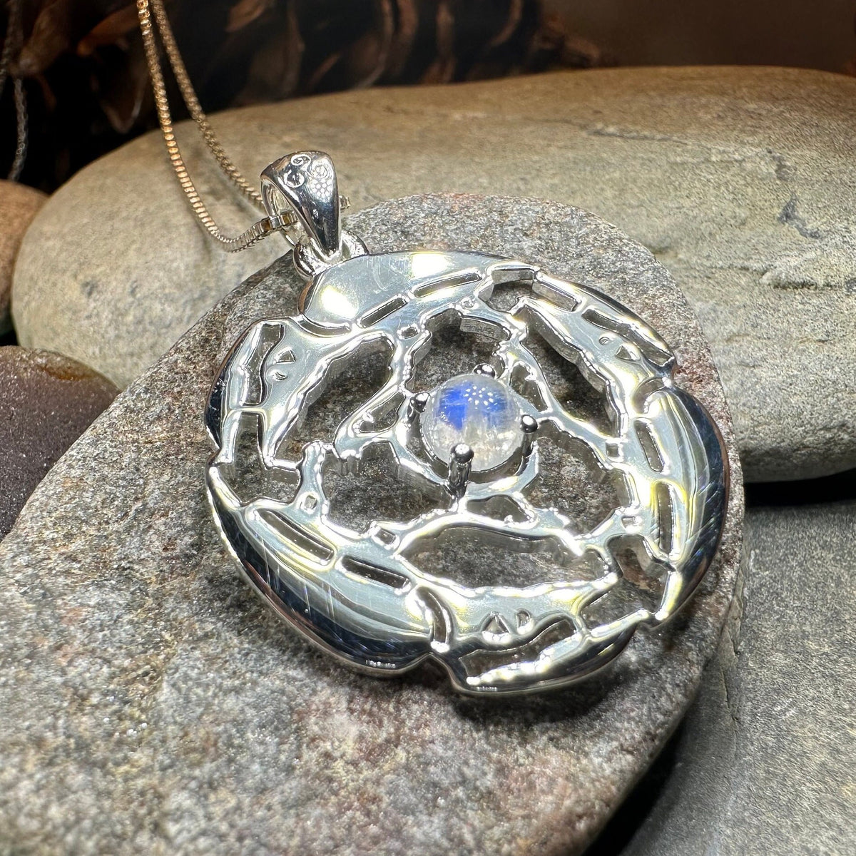 Old World Triple Raven Moonstone Necklace – Celtic Crystal Design Jewelry