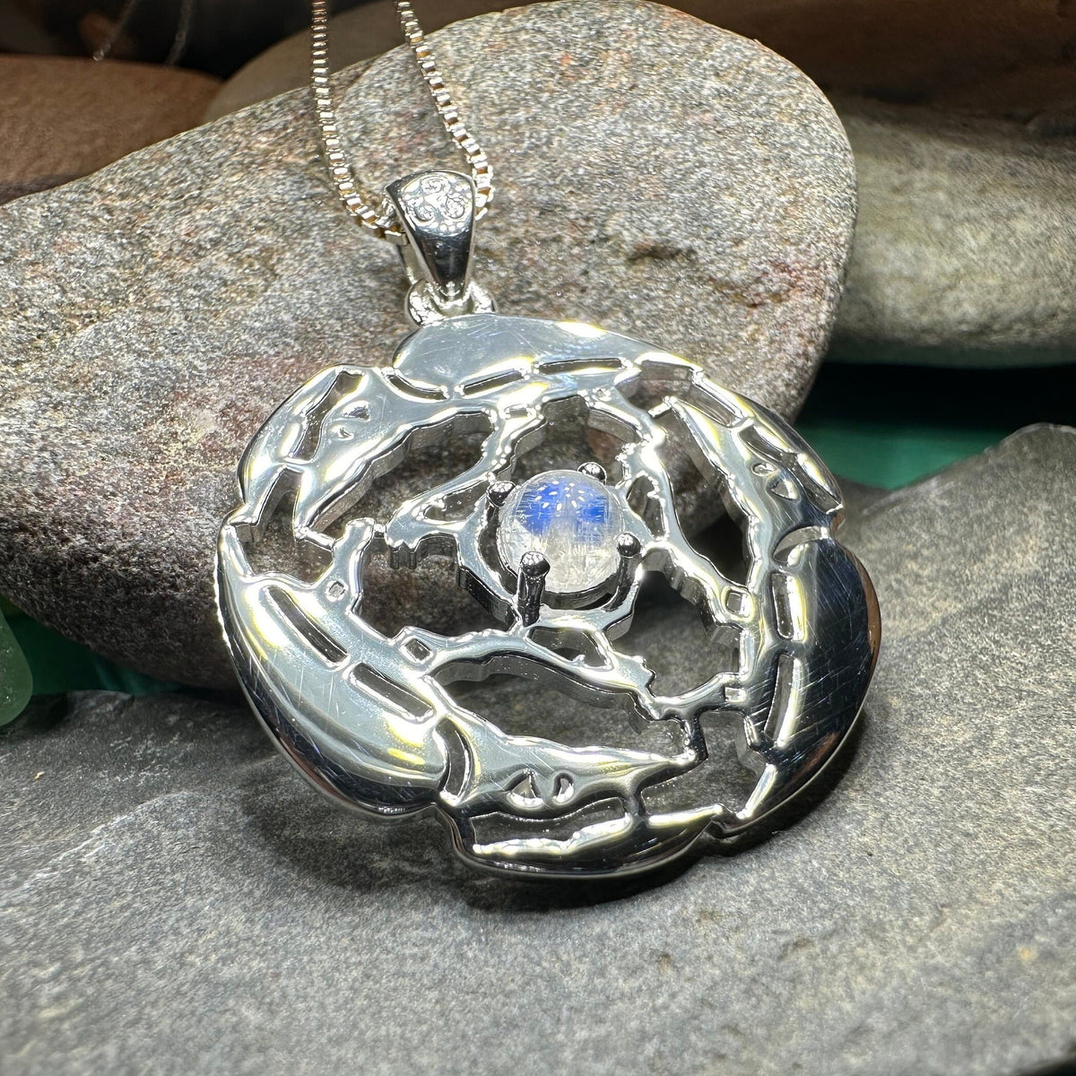 Old World Triple Raven Moonstone Necklace – Celtic Crystal Design Jewelry