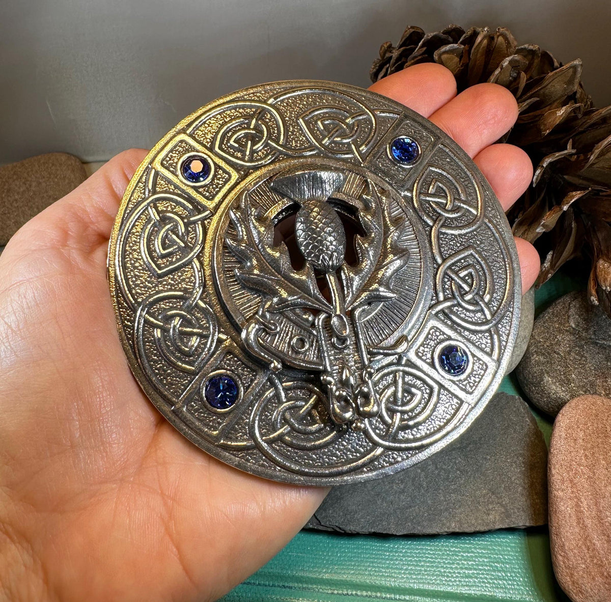 Scottish Pride Thistle Plaid Pin – Celtic Crystal Design Jewelry