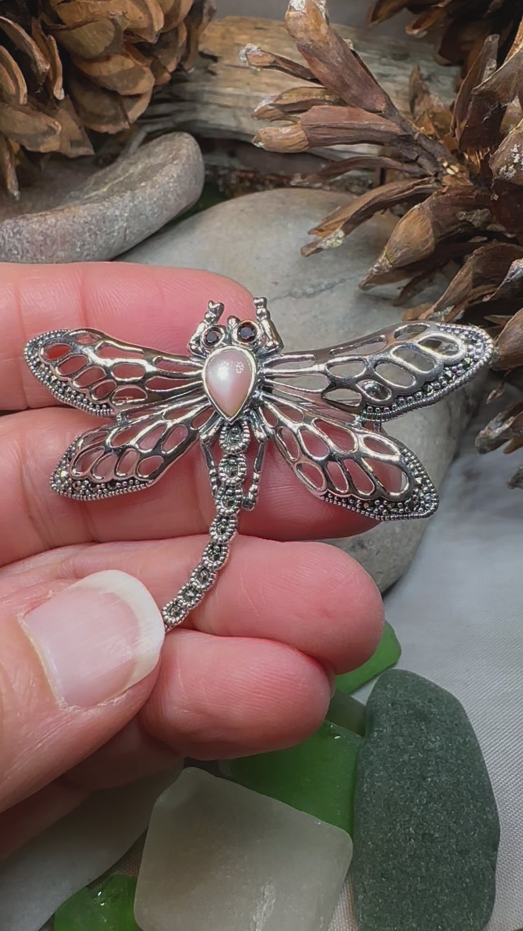 Damsel Dragonfly Marcasite Brooch – Celtic Crystal Design Jewelry