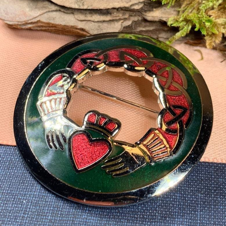 Enamel Irish Claddagh Brooch – Celtic Crystal Design Jewelry