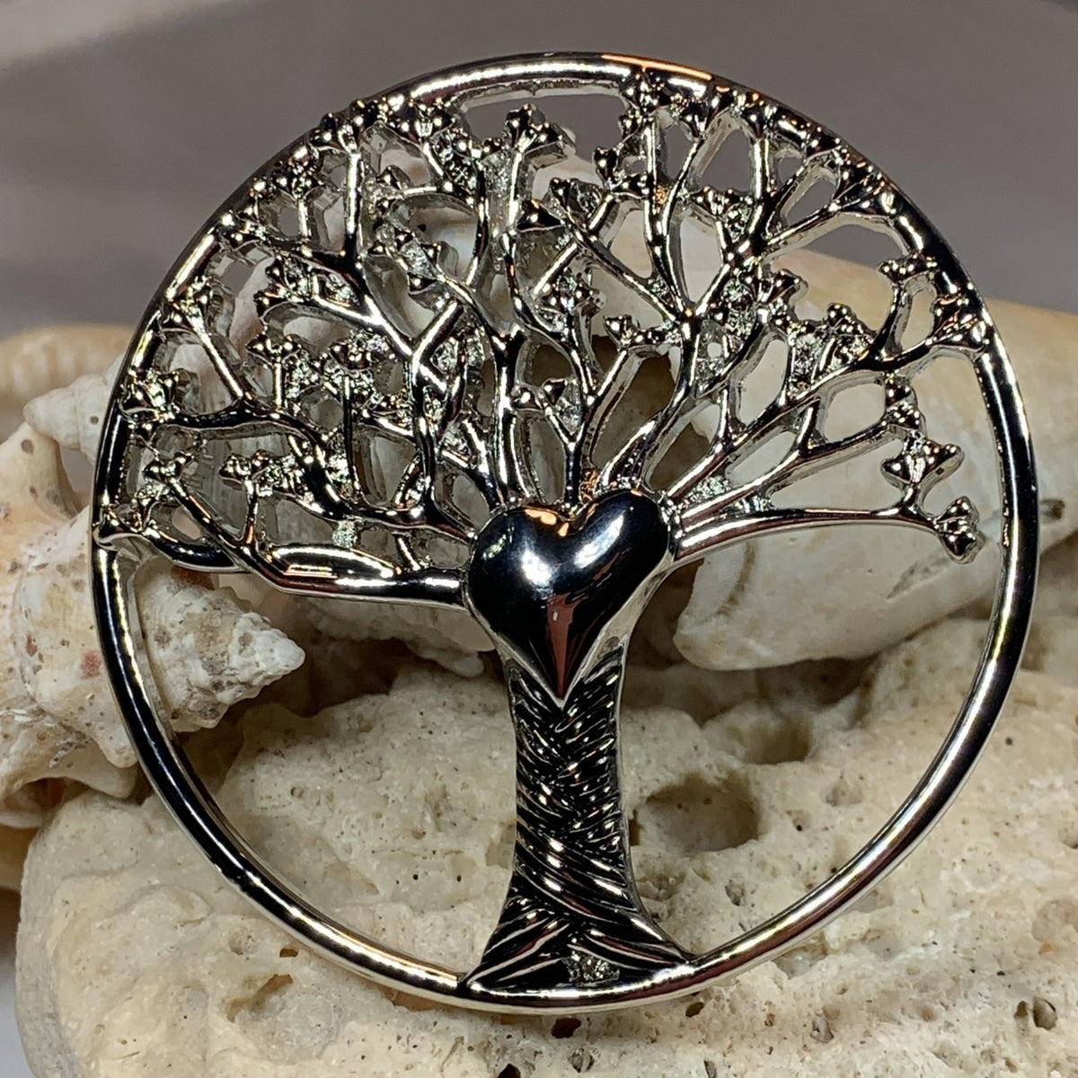Tree of Life Heart Brooch – Celtic Crystal Design Jewelry