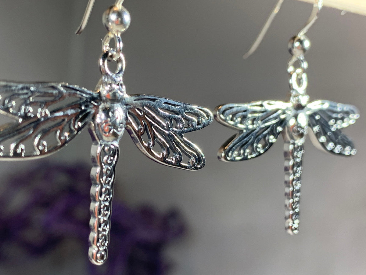 Triple Spiral Dragonfly Earrings – Celtic Crystal Design Jewelry
