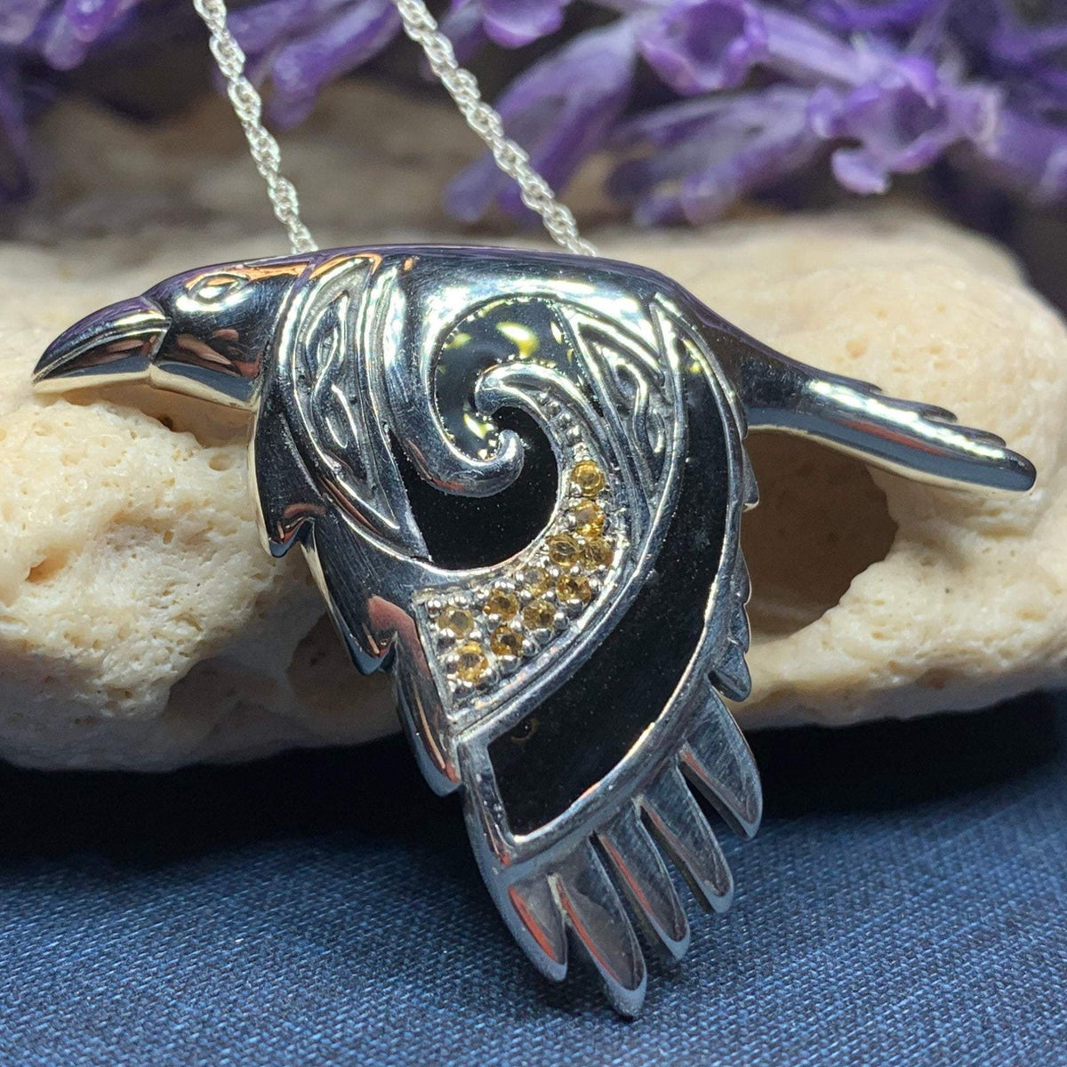 Birget Celtic Raven Necklace – Celtic Crystal Design Jewelry