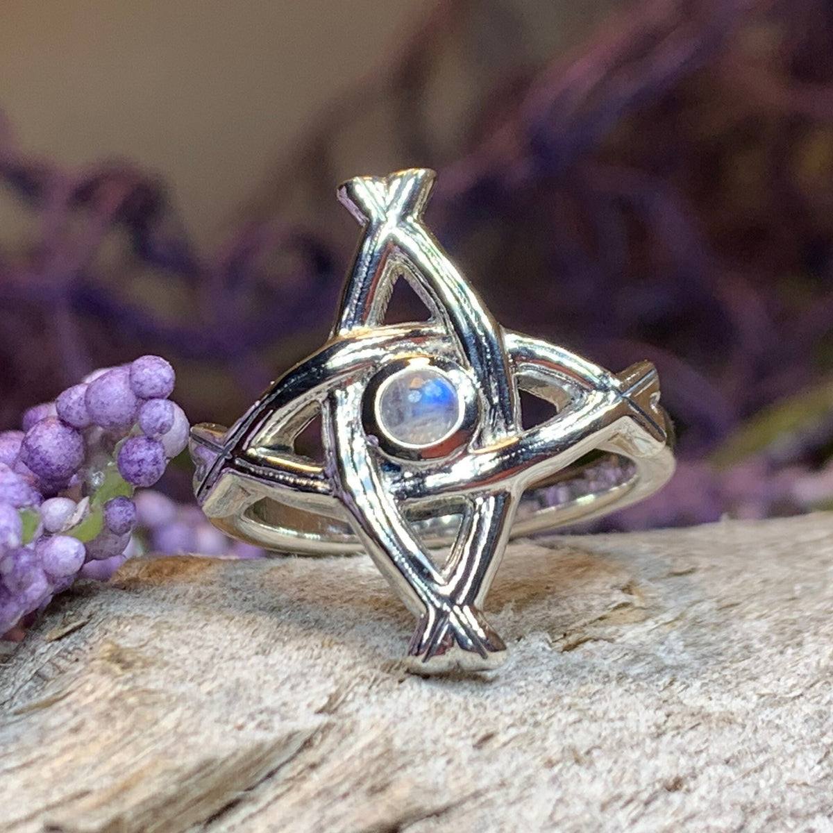 Moonstone Saint Brigid's Cross Ring – Celtic Crystal Design Jewelry