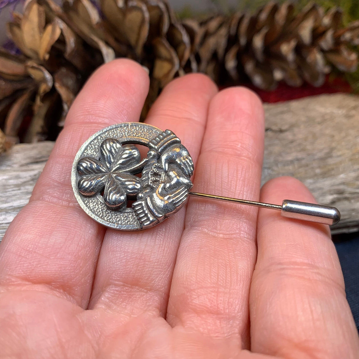 Irish Claddagh Stick Pin – Celtic Crystal Design Jewelry