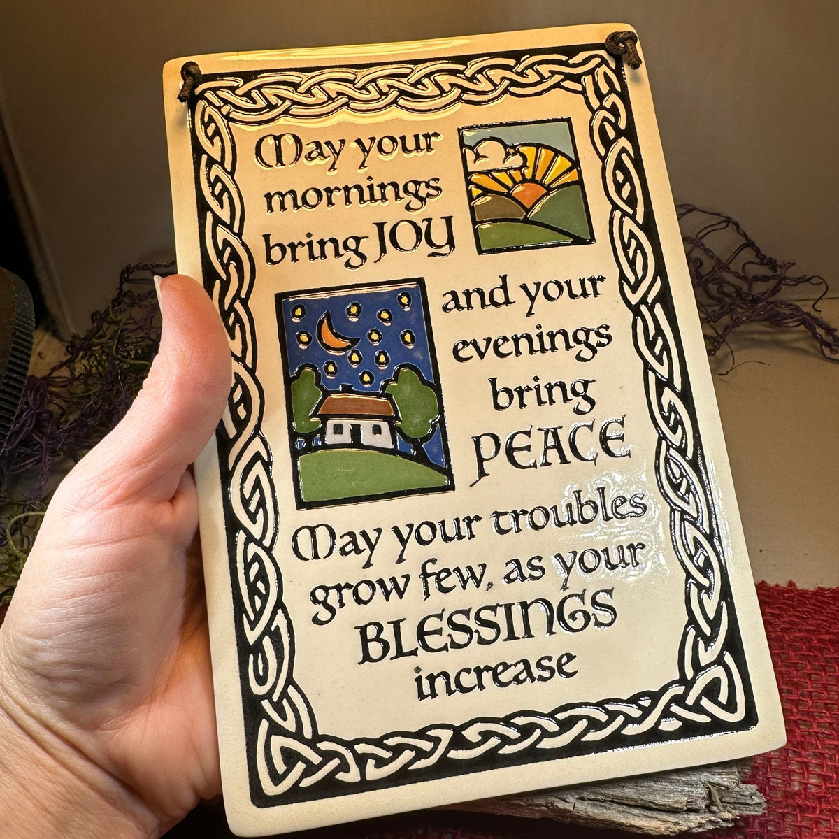Joy Irish Blessing Ceramic Wall Plaque – Celtic Crystal Design Jewelry