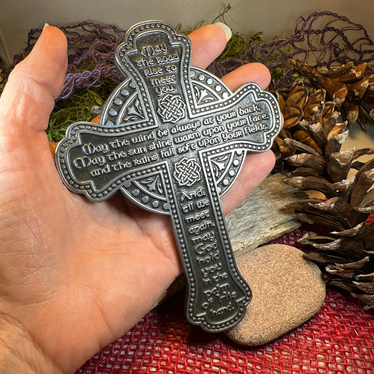 Pewter Irish Blessing Wall Cross – Celtic Crystal Design Jewelry