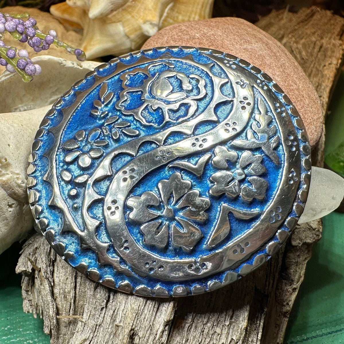 Blue Paisley Celtic Brooch – Celtic Crystal Design Jewelry
