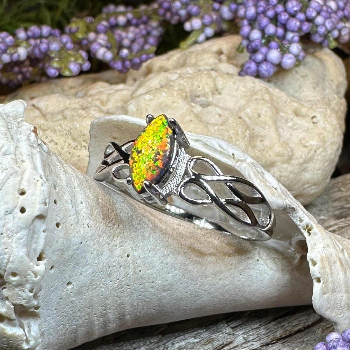 Astrid Celtic Fire Opal Ring – Celtic Crystal Design Jewelry