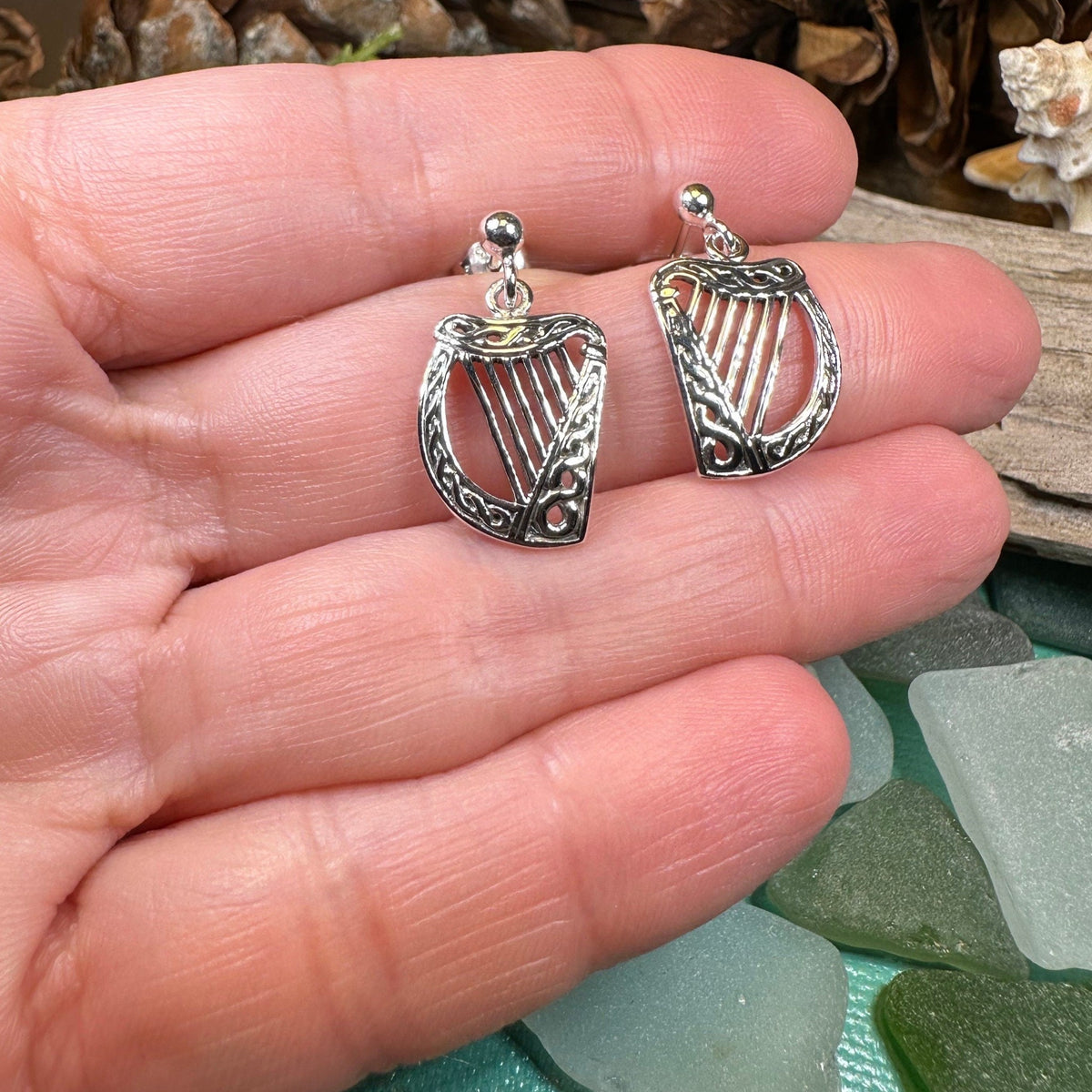 Ancient Harp Post Back Earrings – Celtic Crystal Design Jewelry