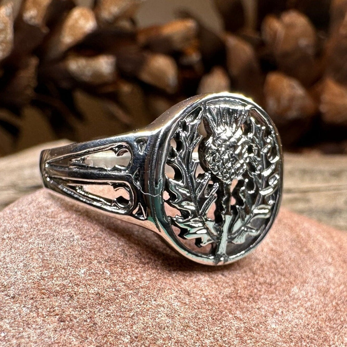 Heatherglen Thistle Signet Ring – Celtic Crystal Design Jewelry