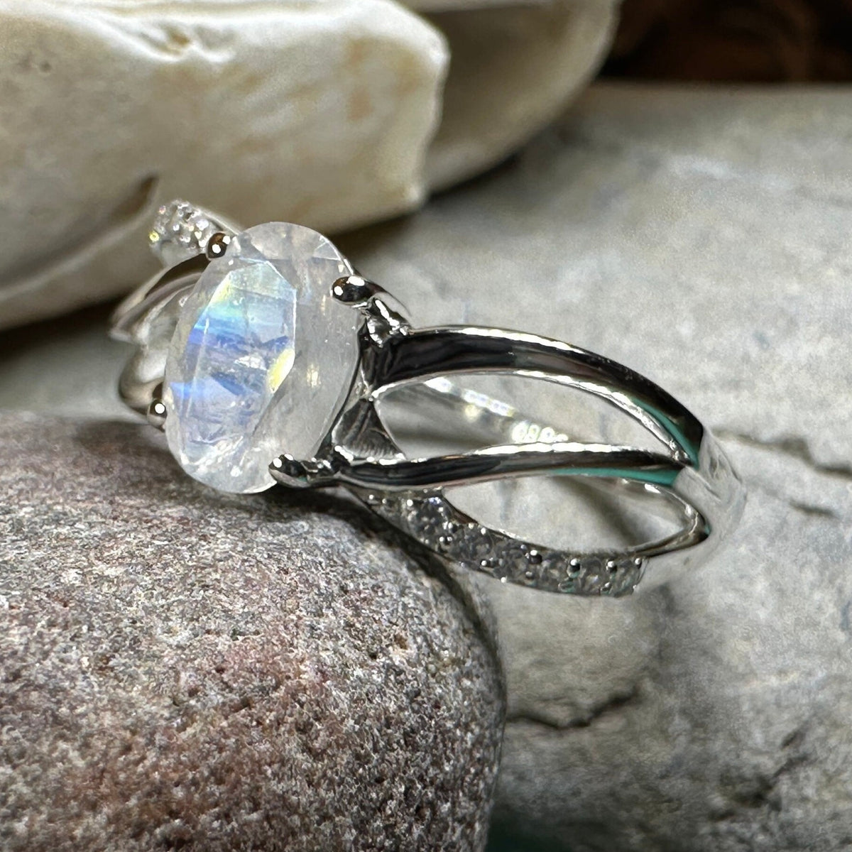 Snow Queen Moonstone Ring – Celtic Crystal Design Jewelry